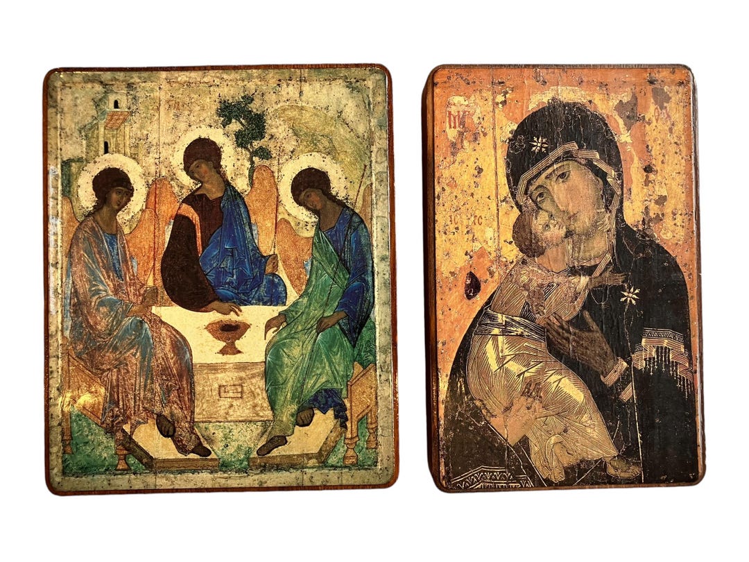 Wooden Icon Plaques Christian Orthodox Trinity and Madonna & Child ...