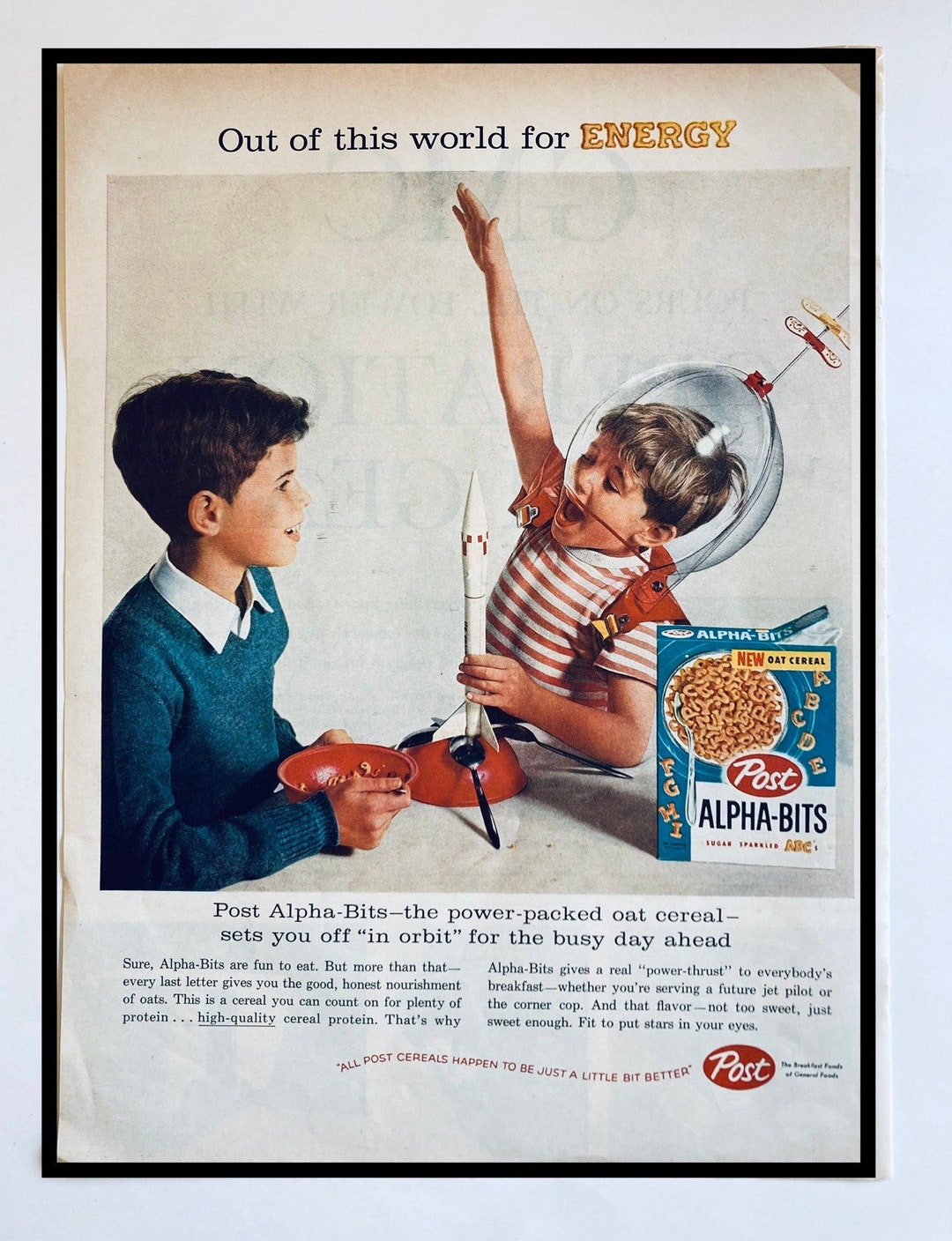 Vtg Post Alpha Bits 1959 Print Ad 1950s Kids Boys Rockets Space Kitchen ...