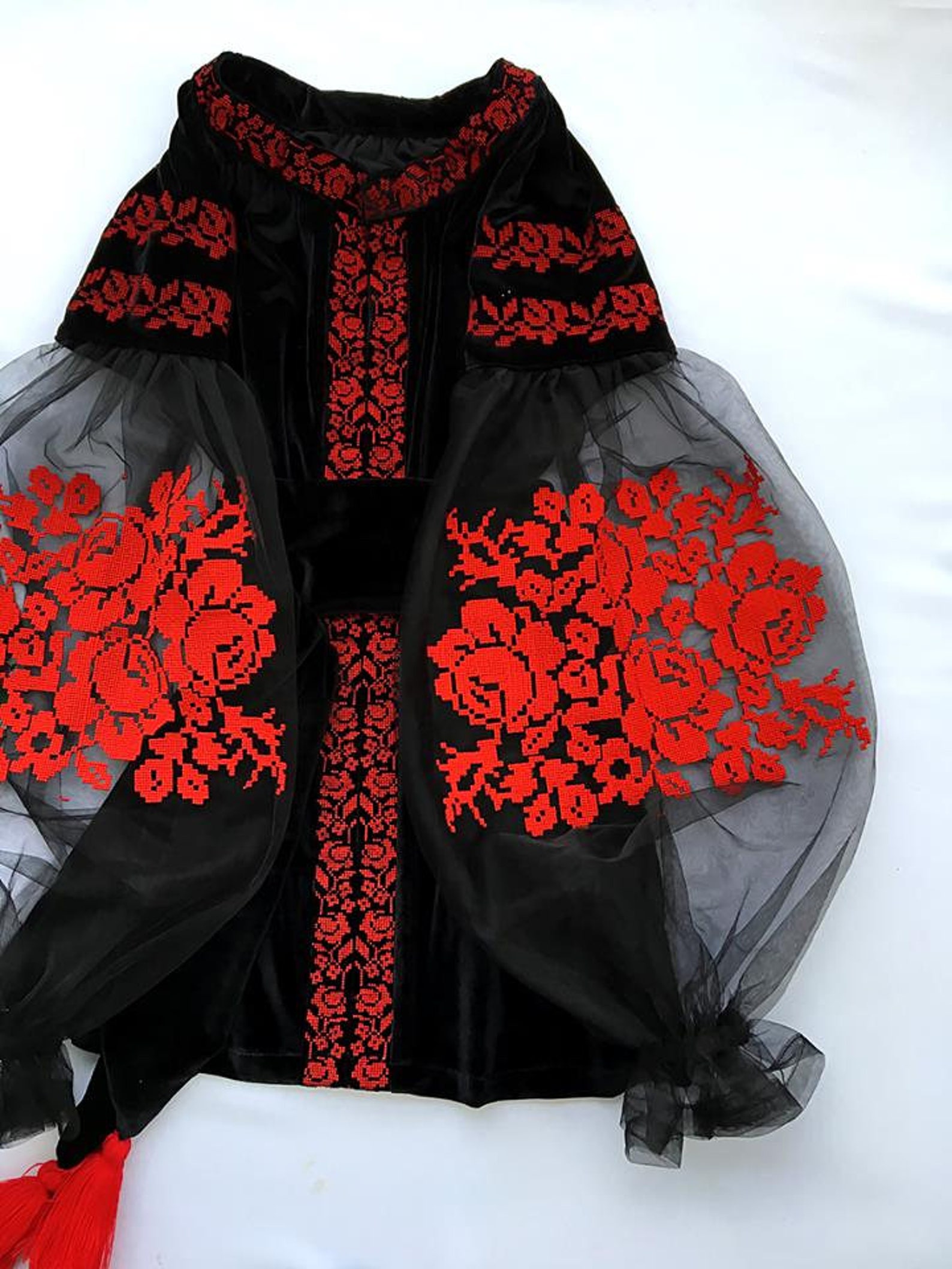 Cool Velvet Embroidered Blouse Black Embroidered Blouse With Red Roses ...