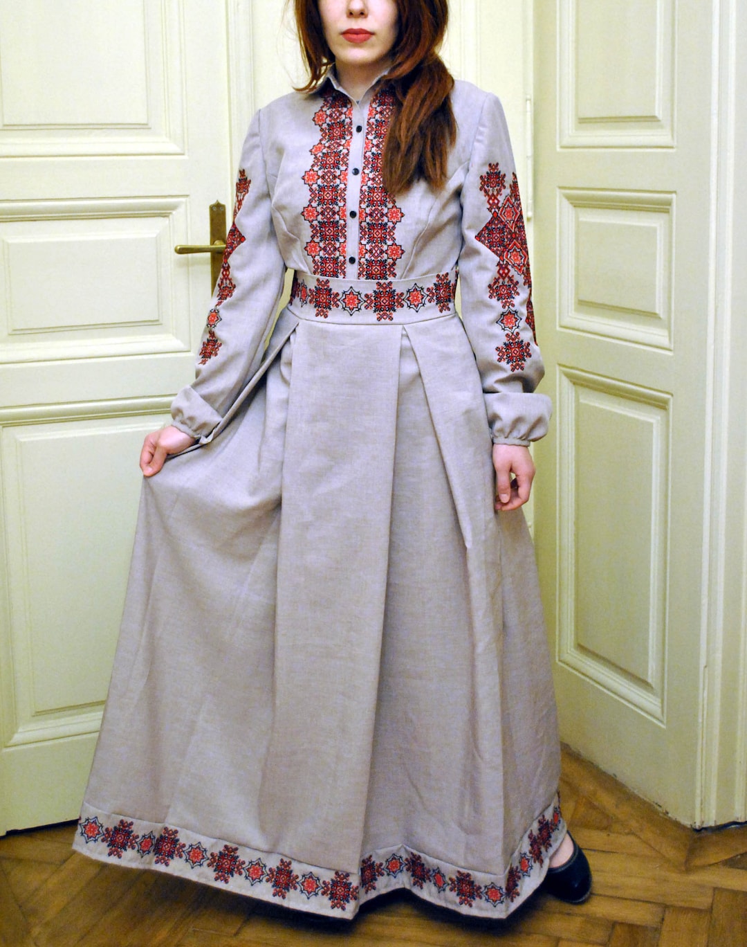 Ethnic Embroidered Dress With Geometric Ornament Boho Maxi Dress With ...