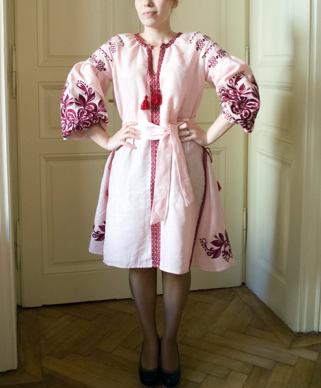 Pink Embroidered Tunic Flower Women Embroidered Blouse Ukrainian ...