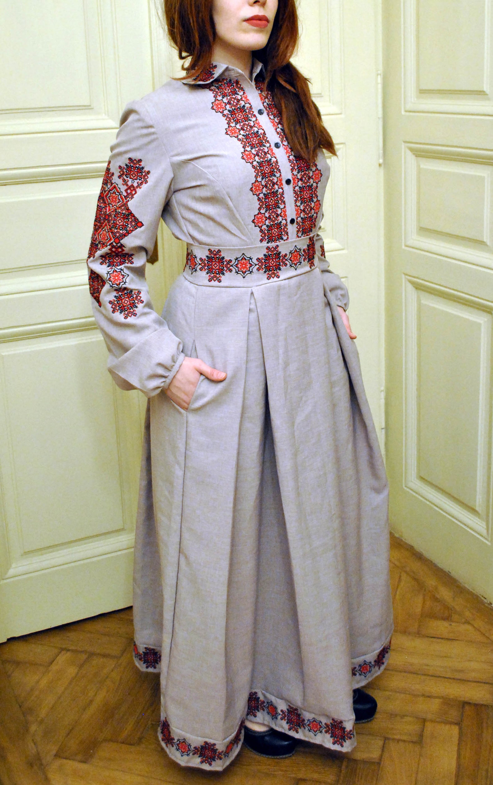 Ethnic Embroidered Dress With Geometric Ornament Boho Maxi | Etsy