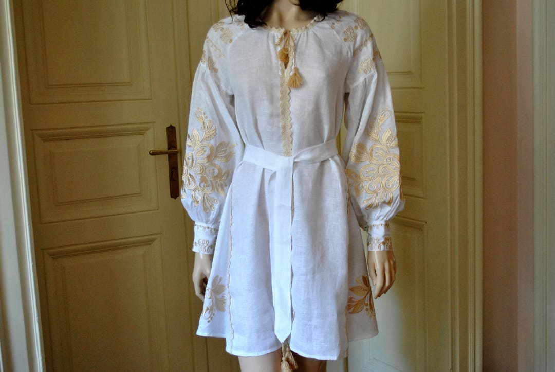 White Embroidered Tunic Women Embroidered Blouse Linen Tunic - Etsy