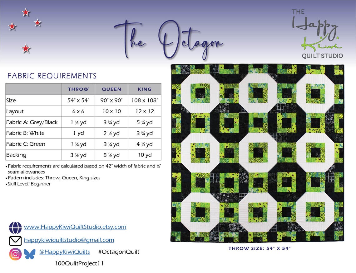 The Octagon Quilt Pattern PDF | Modern Quilt Pattern, Geometric Patchwork Design for Beginner ...