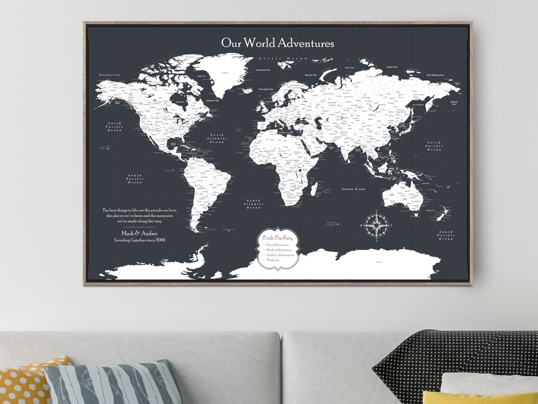 Personalized World Map Custom Push Pin Map on Canvas Travel - Etsy