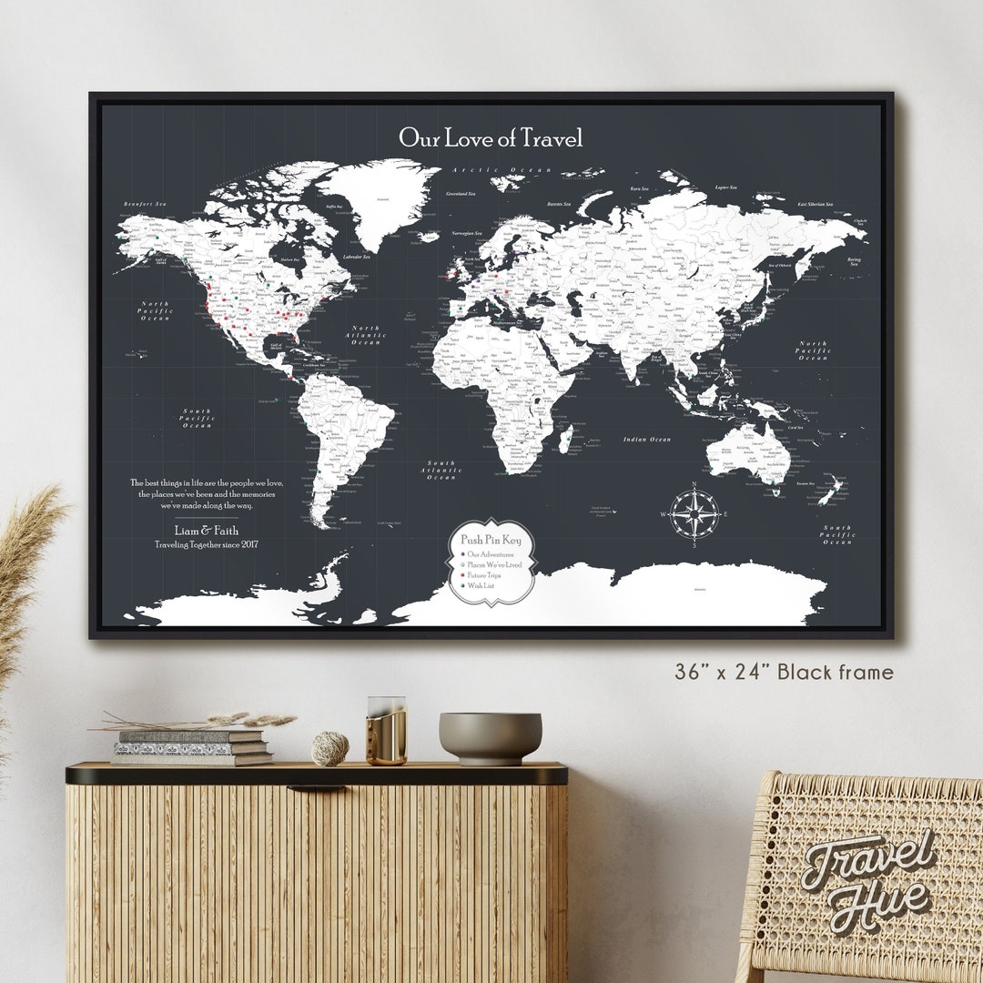 Personalized World Map, Custom Push Pin Map on Canvas, Travel Gift for ...