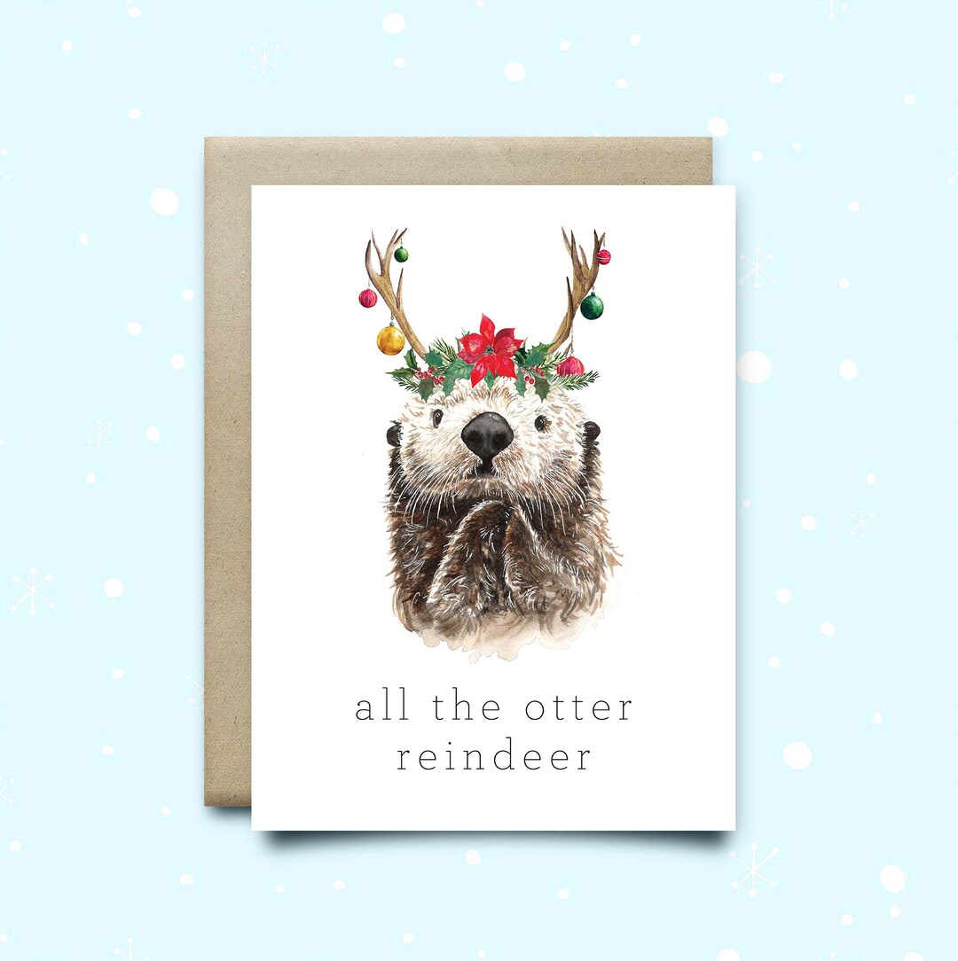Otter Christmas Card, Holiday Card, Punny Card, Funny Card, Seasonal ...