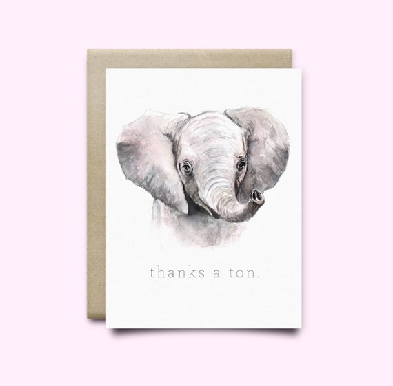 Thanks A Ton Elephant Watercolor Greeting Card. thank you | Etsy