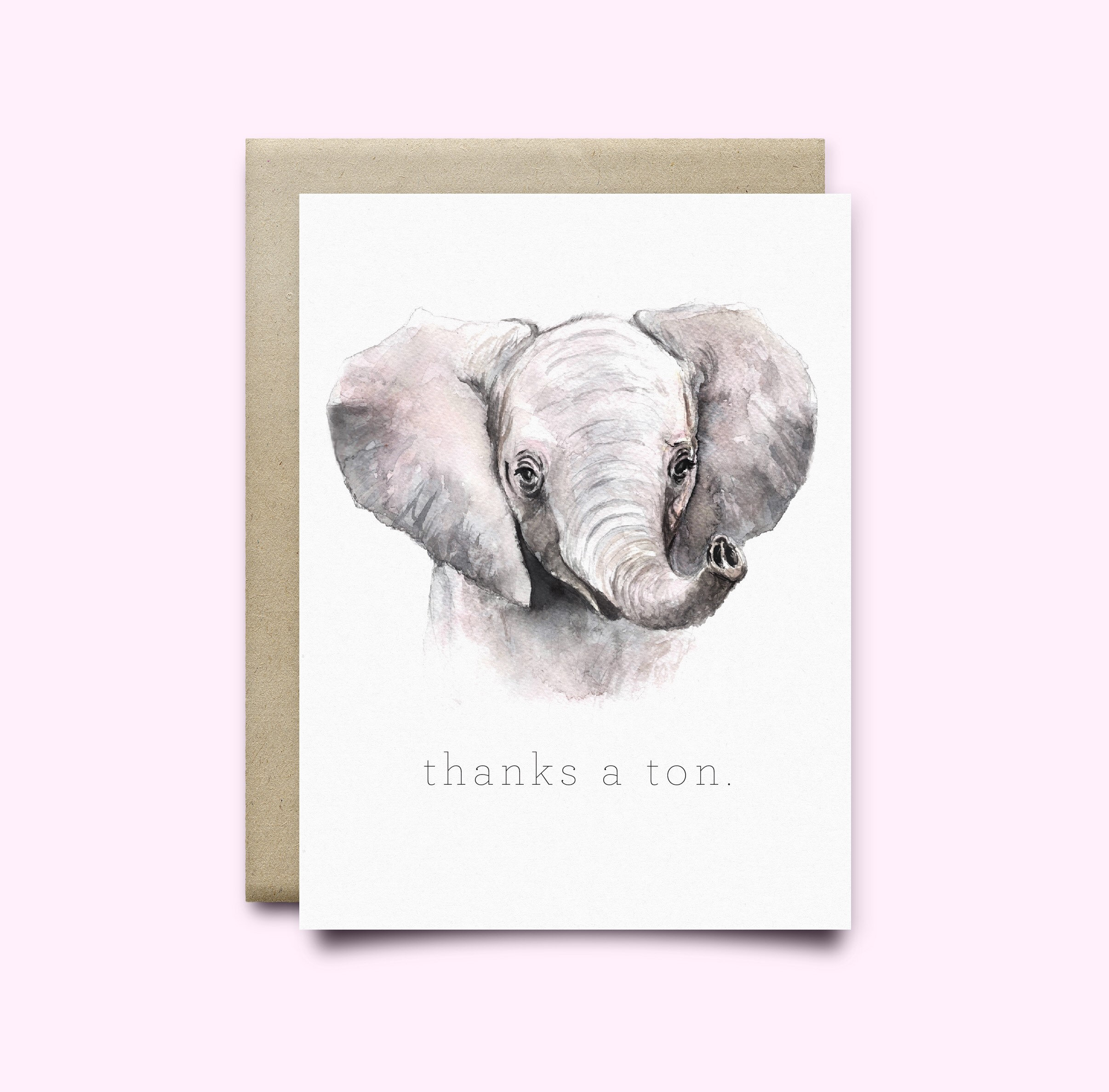 Thanks A Ton Elephant Watercolor Greeting Card. Thank You - Etsy Canada