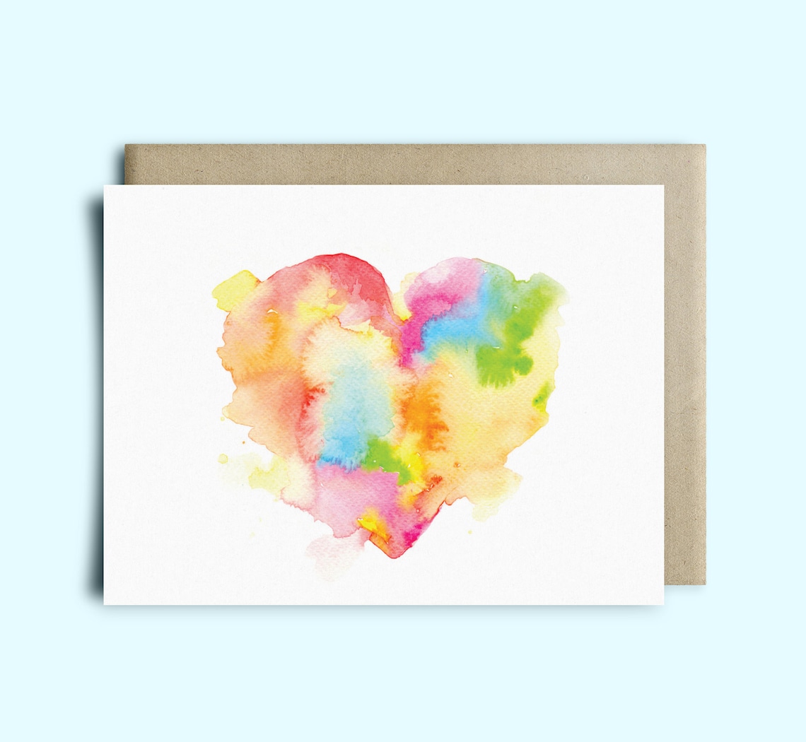 Heart Watercolor Greeting Card Valentine's Day Card - Etsy Canada