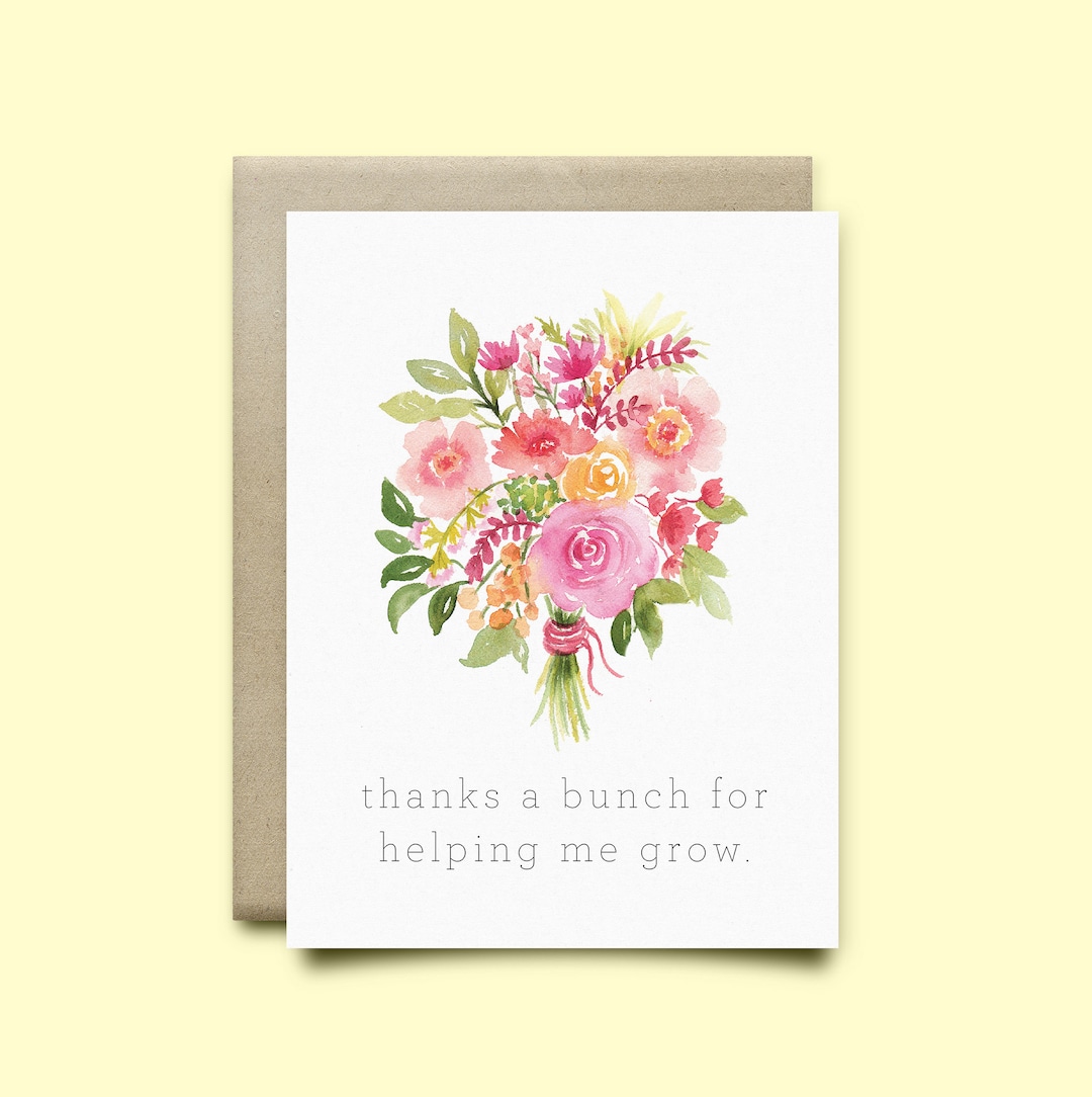 Teacher Thank You Card. Mother's Day Card, Flower Bunch Card,thank You ...