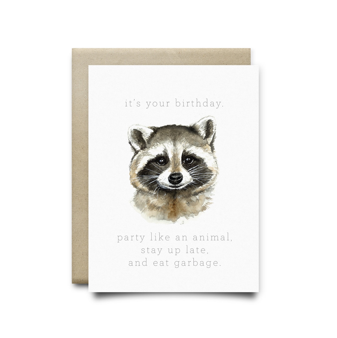 PRINTABLE Raccoon Greeting Card, Digital Download Birthday Card ...