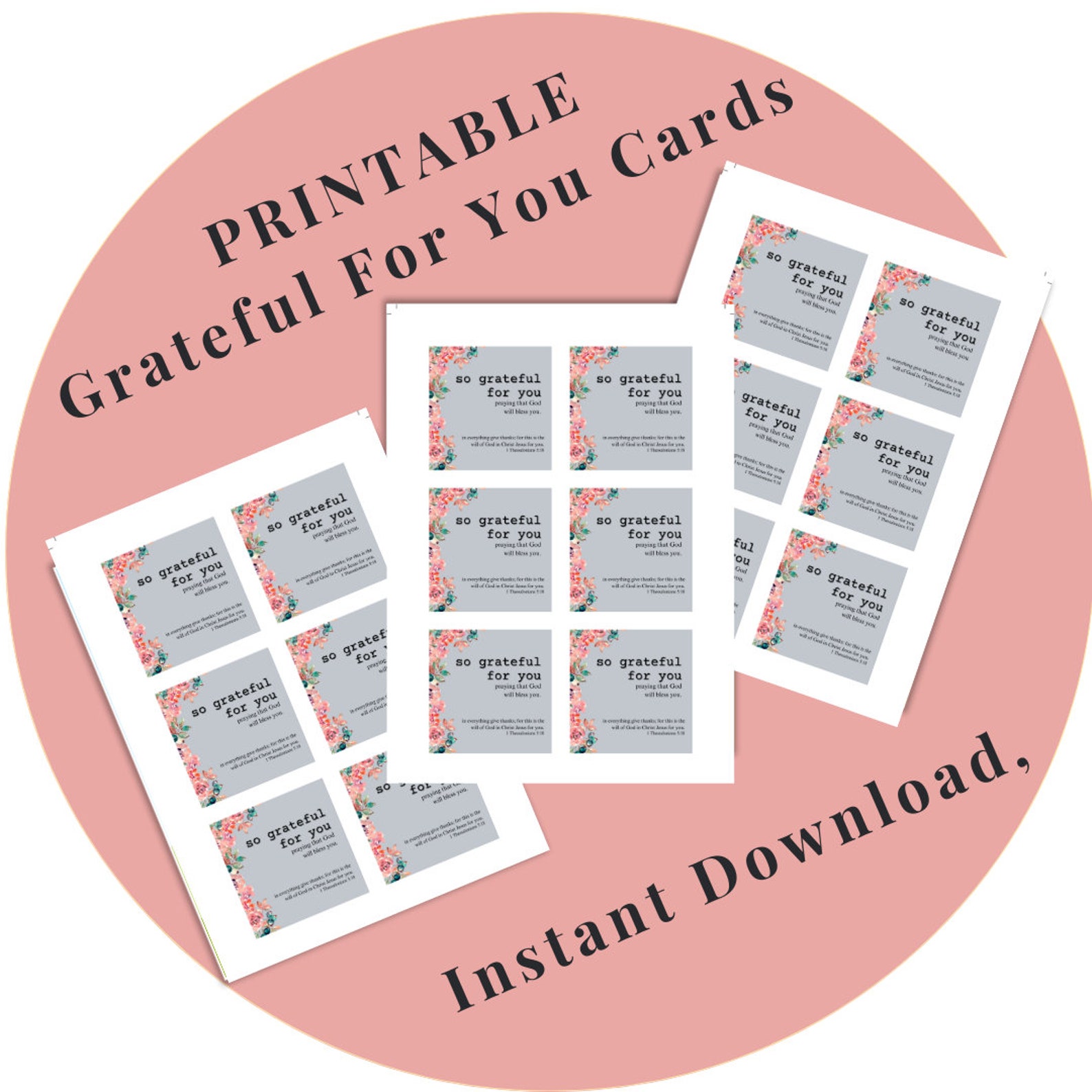 Grateful for You Printable Cards, Print at Home, Christian Gift ...