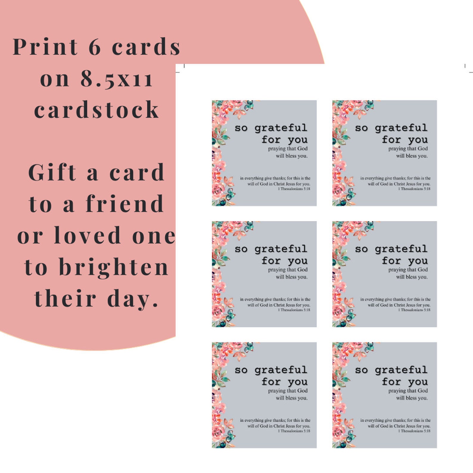 Grateful for You Printable Cards, Christian Gift (digital Download) - Etsy