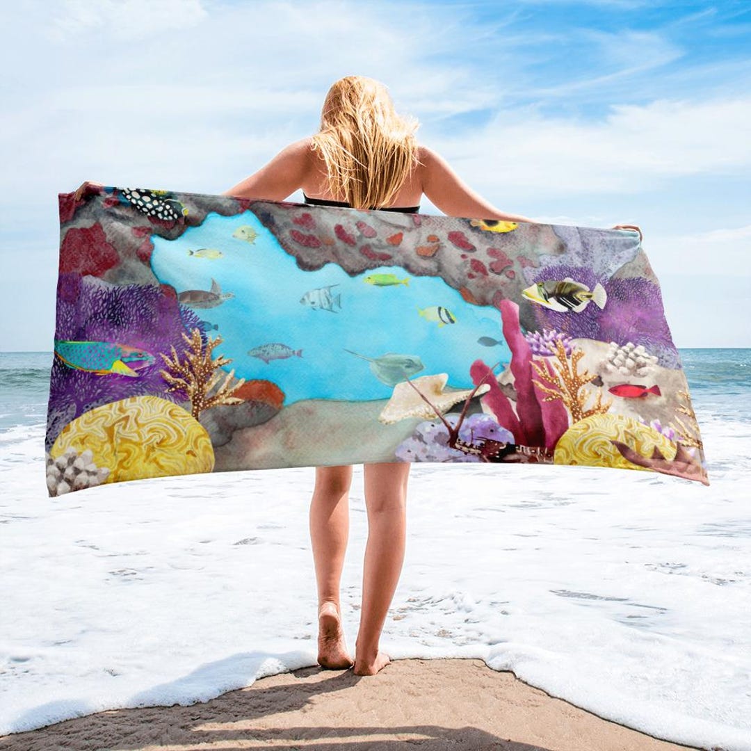Coral Reef, Molasses Reef Watercolor Towel, Florida Keys, SCUBA Towel ...