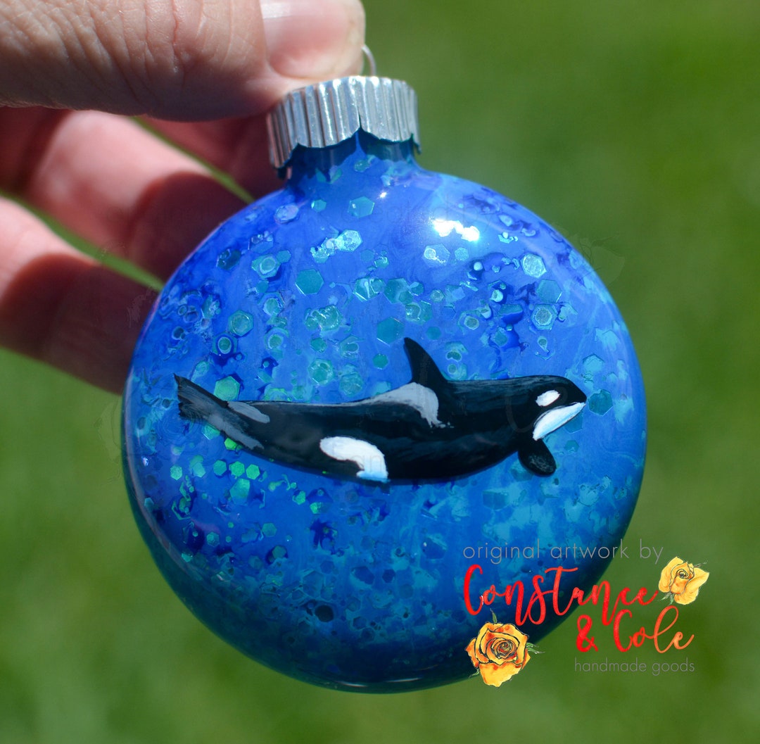 Hand Painted Orca Ornament on Glass Disk, Killer Whale Ornament, Ocean ...