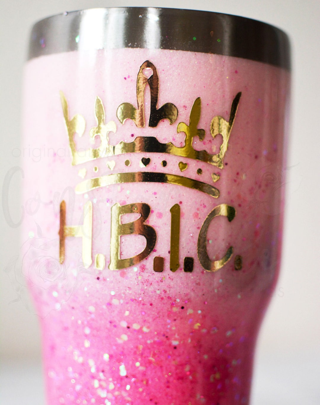 HBIC Head Bitch in Charge Stainless Steel Pink Glitter Ombre Tumbler ...