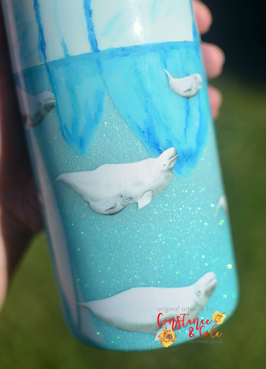 Arctic Beluga Whale With Hand Painted Glaciers, Glitter Tumbler, Arctic ...