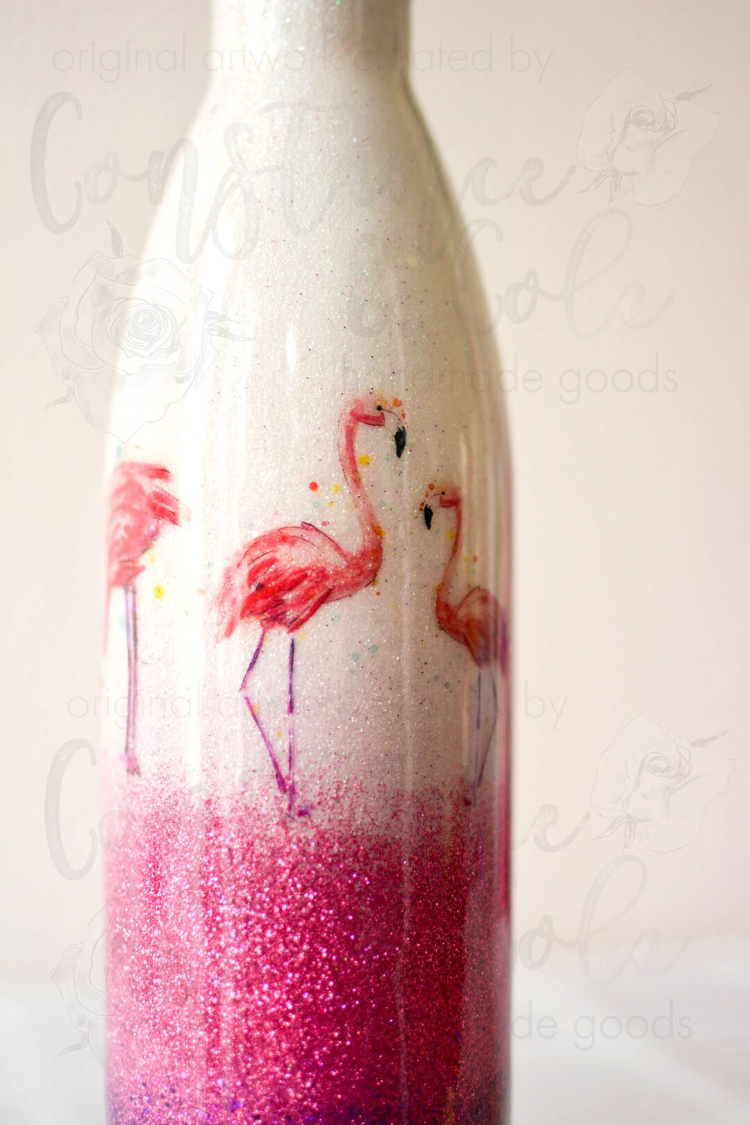 Glittered Watercolor Flamingo Tri-color Water Bottle, Flamingo Art ...