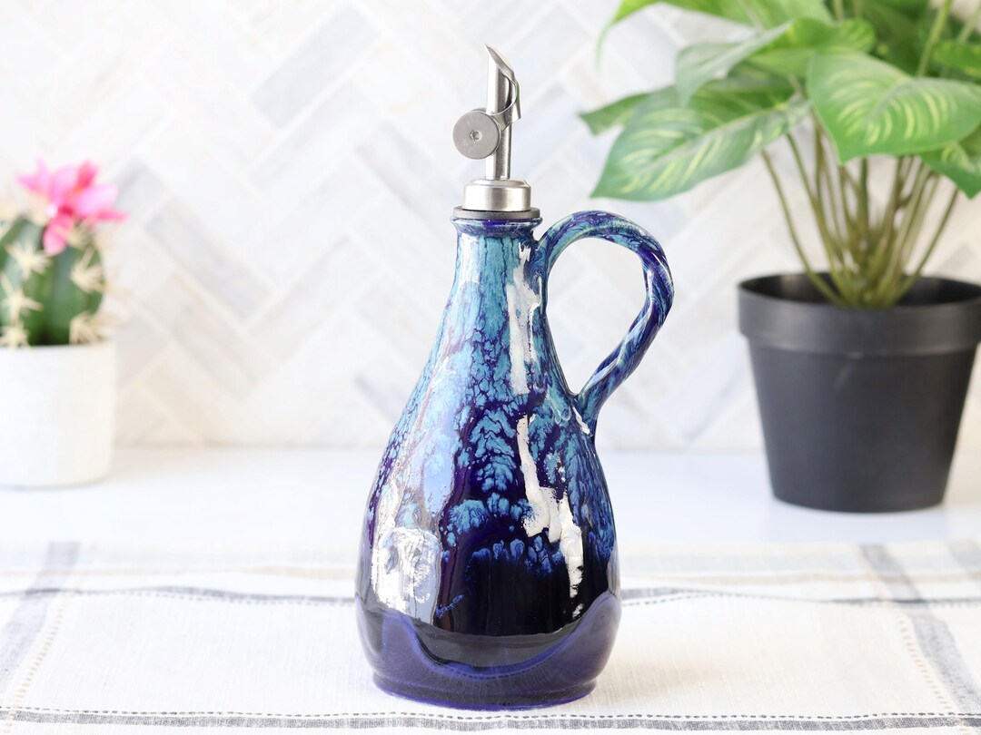 Blue and Turquoise Olive Oil Dispenser Olive Oil Bottle With Handle ...