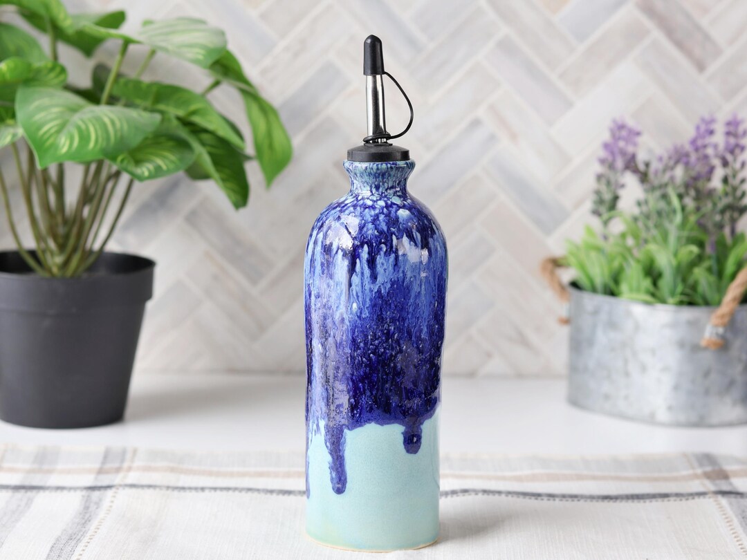 Blue Olive Oil Dispenser Olive Oil Bottle Vinegar Bottle Oil Cruet ...