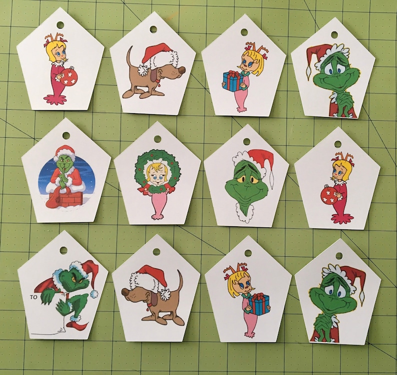 Christmas Grinch Character Gift Tags Themed Set of 12 Gift Tags ...