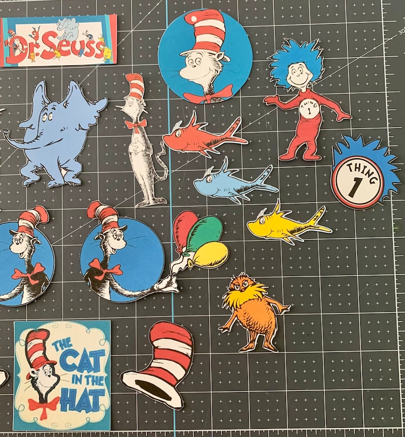 Cat in the Hat themed cutouts 24 assorted Dr Seuss diecuts | Etsy