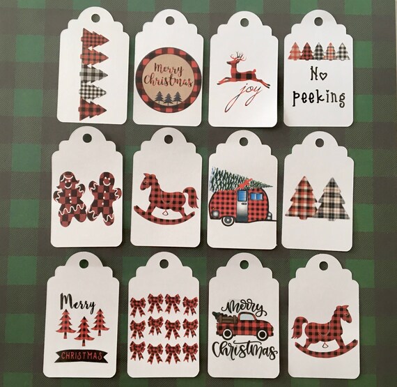 Christmas Tags Buffalo Plaid 12 Gift Tags Buffalo Plaid Themed - Etsy