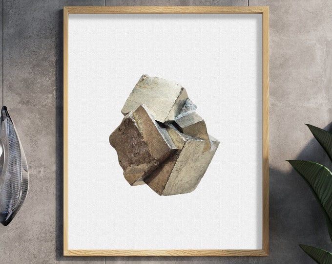 Cubic Pyrite Art Print, Digital Download, Mineral Poster, Rock Poster ...