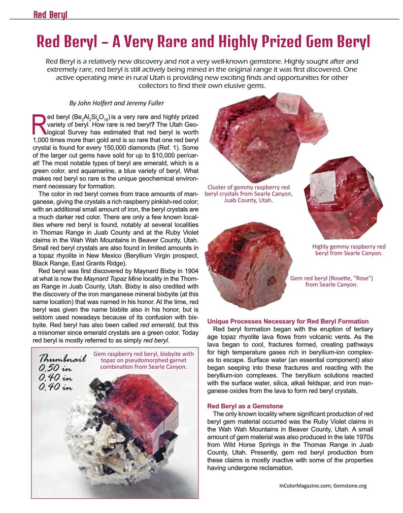 Rare Raspberry Red Beryl Bixbite, on Topaz Mine Direct Crystal Specimen ...