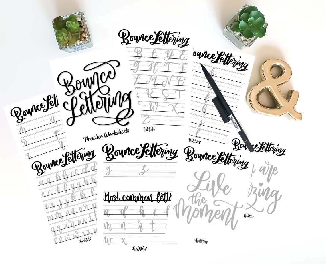 Bounce Lettering Practice Worksheets, Hand Lettering, Brush Lettering ...