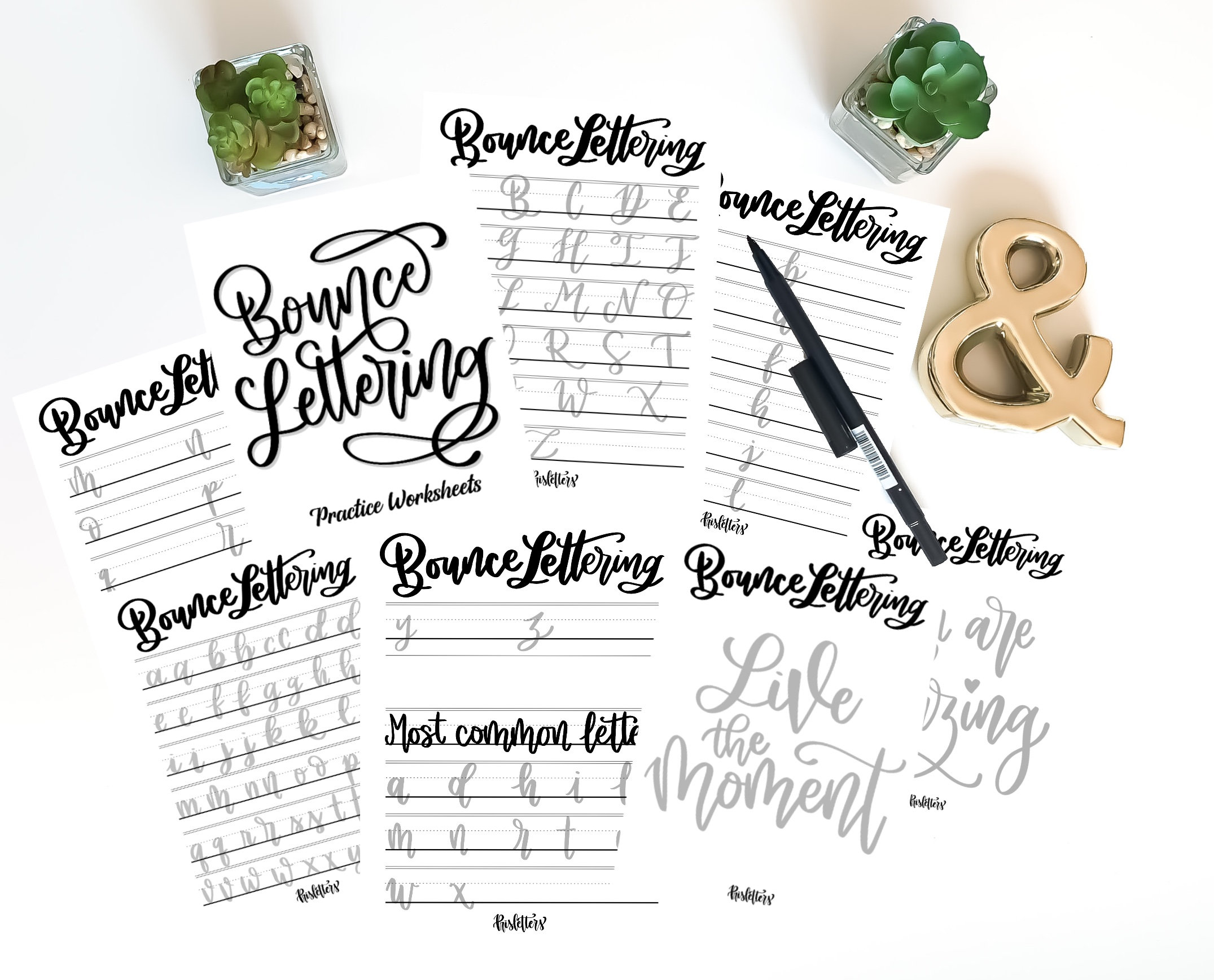 Bounce Lettering Practice Worksheets, Hand Lettering, Brush Lettering ...