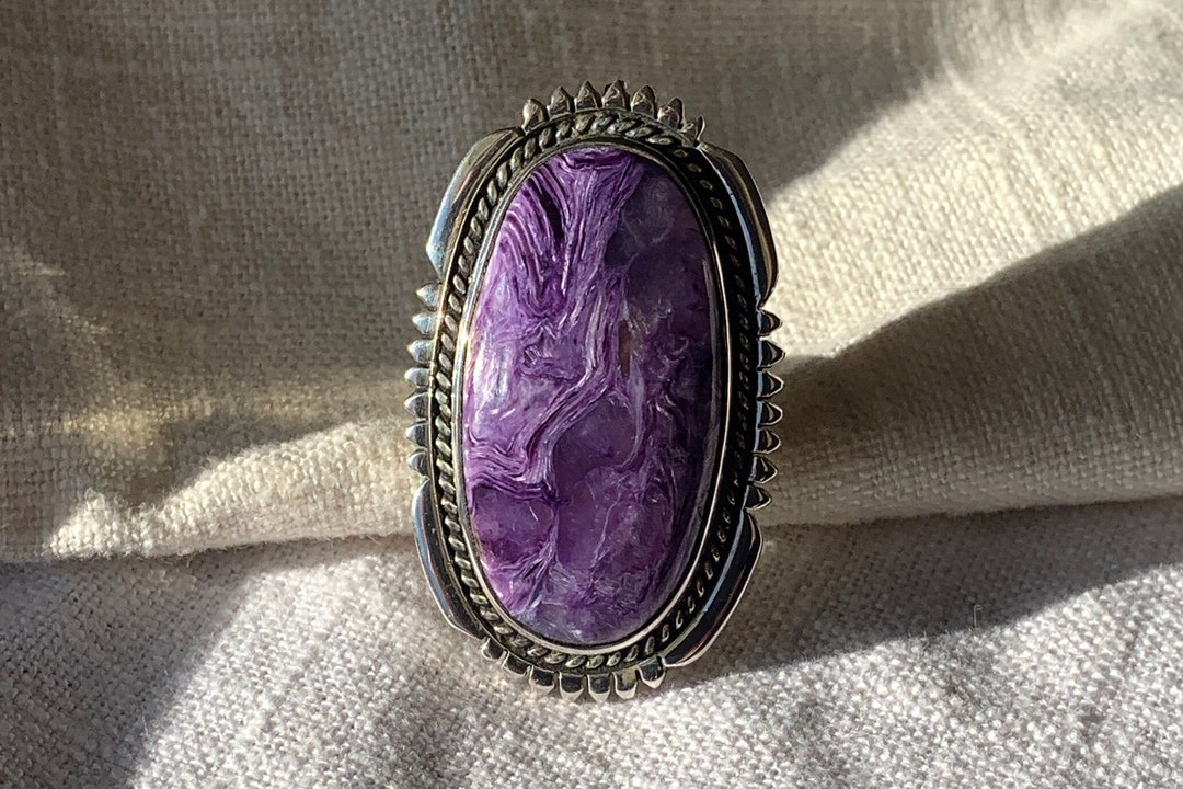 Charoite Ring - Sterling Silver - All Natural Gemstone Set in Handcrafted Silver Band - Etsy