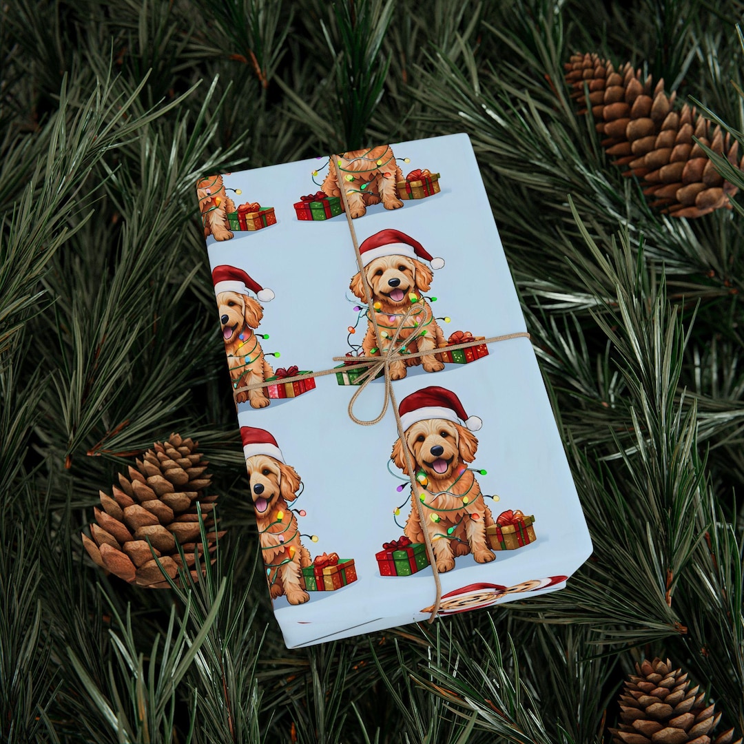 Goldendoodle Santa Hat Pattern Christmas Gift Wrap - Etsy