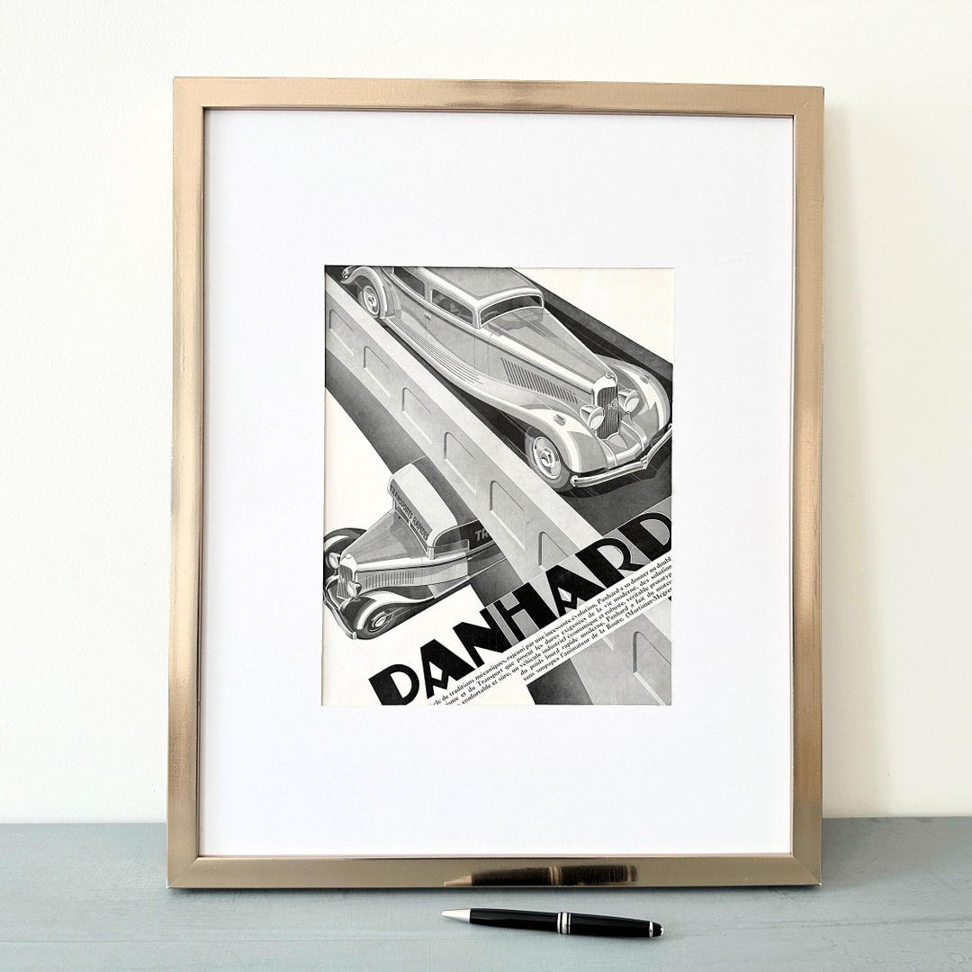 Vintage Panhard Classic Car Advertisement Poster, Art Deco Supercar ...