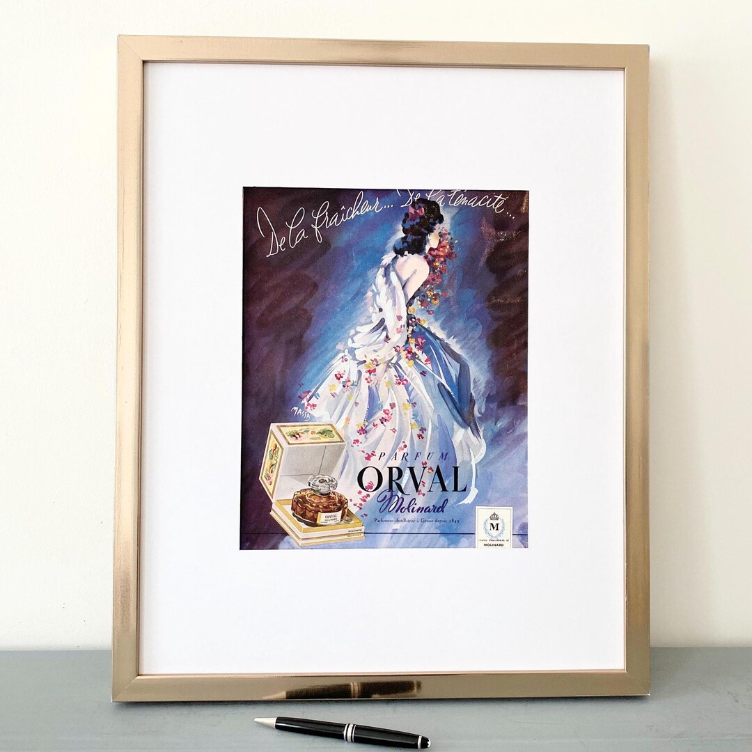 1950s Original Vintage French Perfume Molinard Ad Print: Evening Gown ...