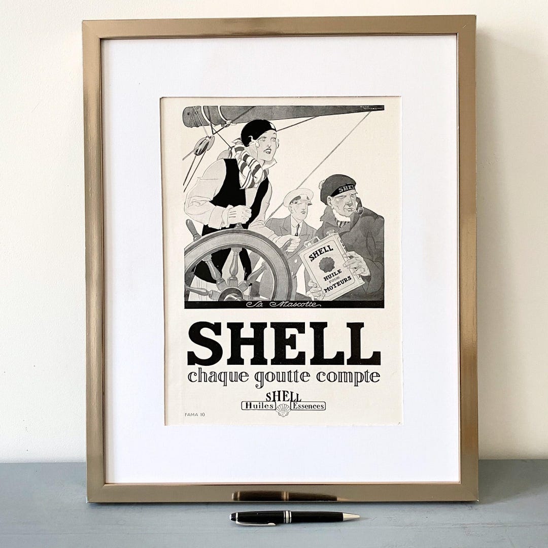 1930s Rare Authentic Shell Oil Poster From Vintage Magazine, Boat ...