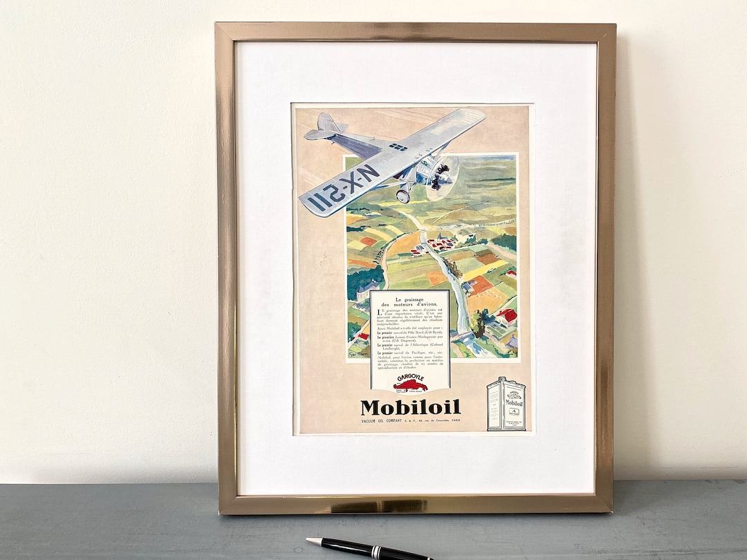 Mobiloil Ad Print Vintage Aviation Art Retro Wall Hanging - Etsy
