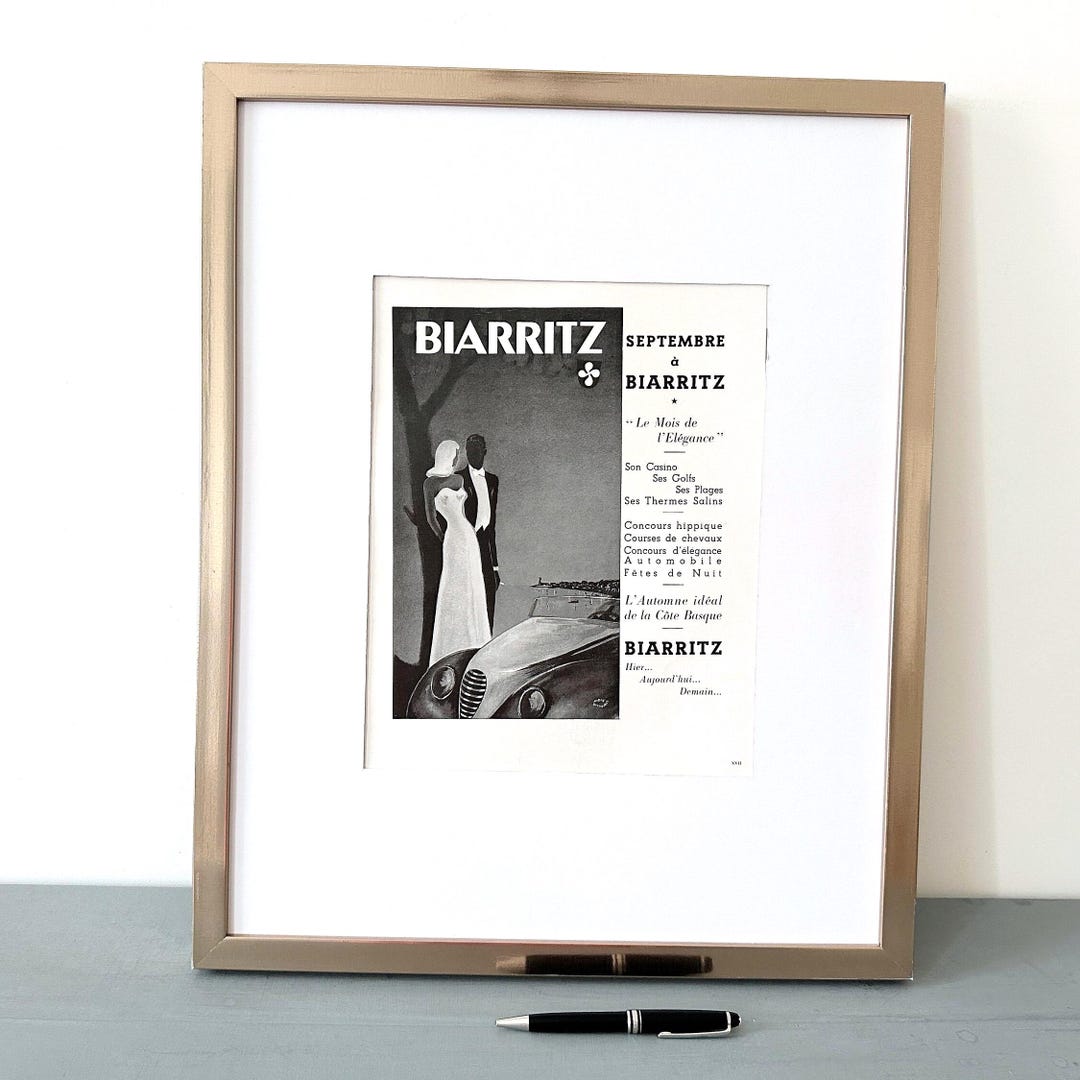 Original 1940s Vintage Biarritz Travel Poster: Authentic Art Deco ...
