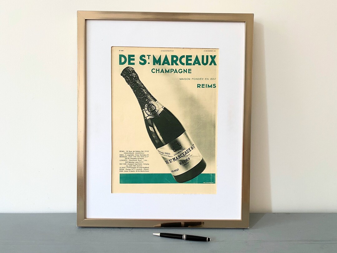 Rare Authentic French Vintage Champagne Print, Retro Home Bar Decor ...