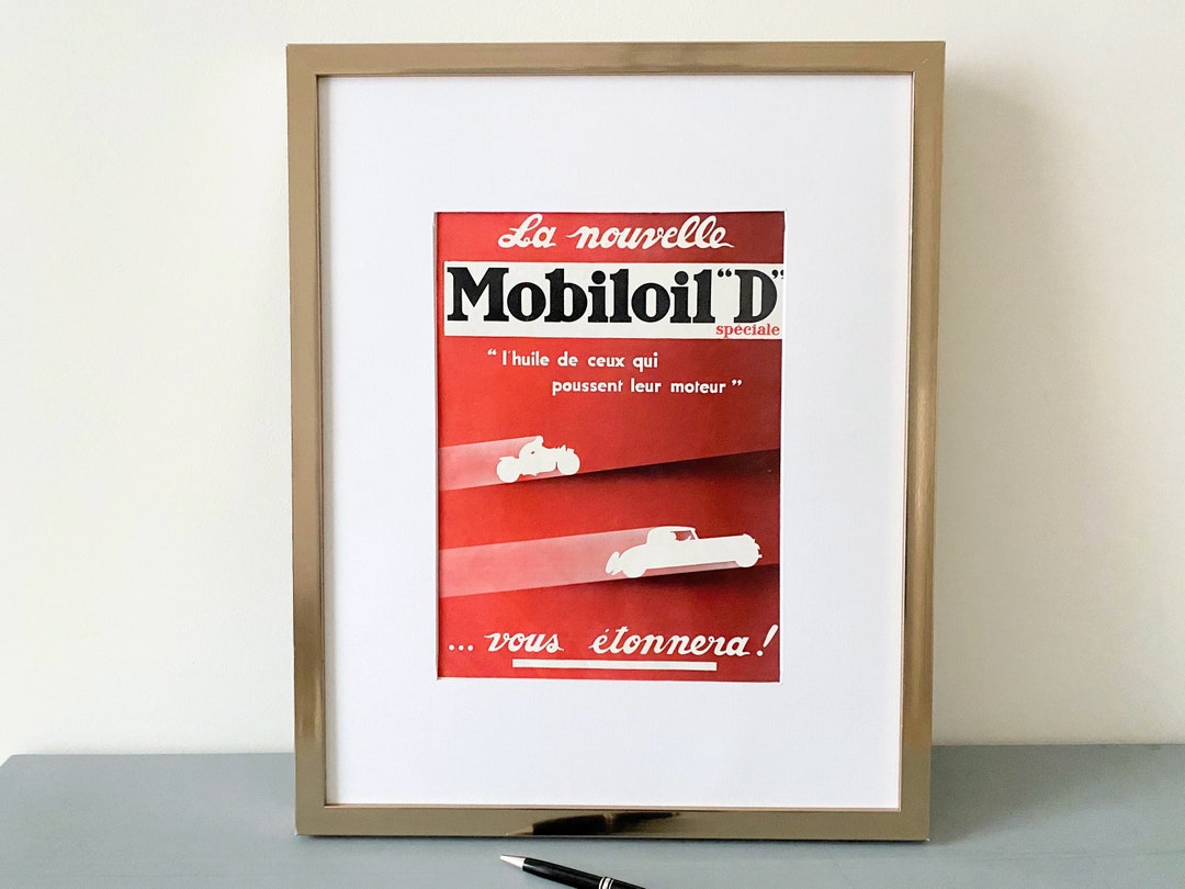 Authentic Vintage Mobiloil Advertisement Poster, Modern Graphic ...
