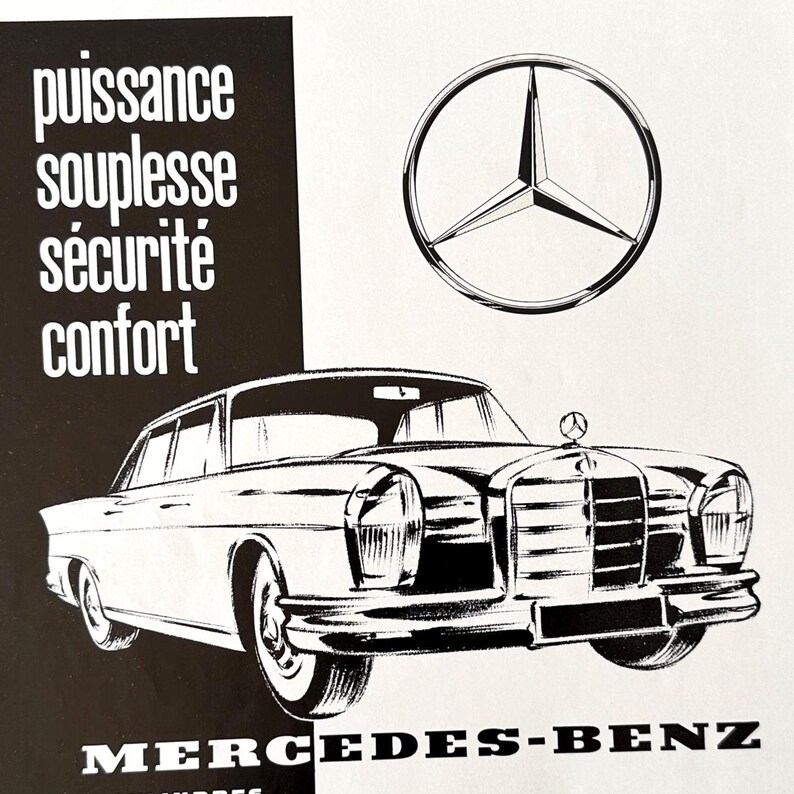 Original 1960s Vintage Mercedes Car Ad Print: French Minimalist ...