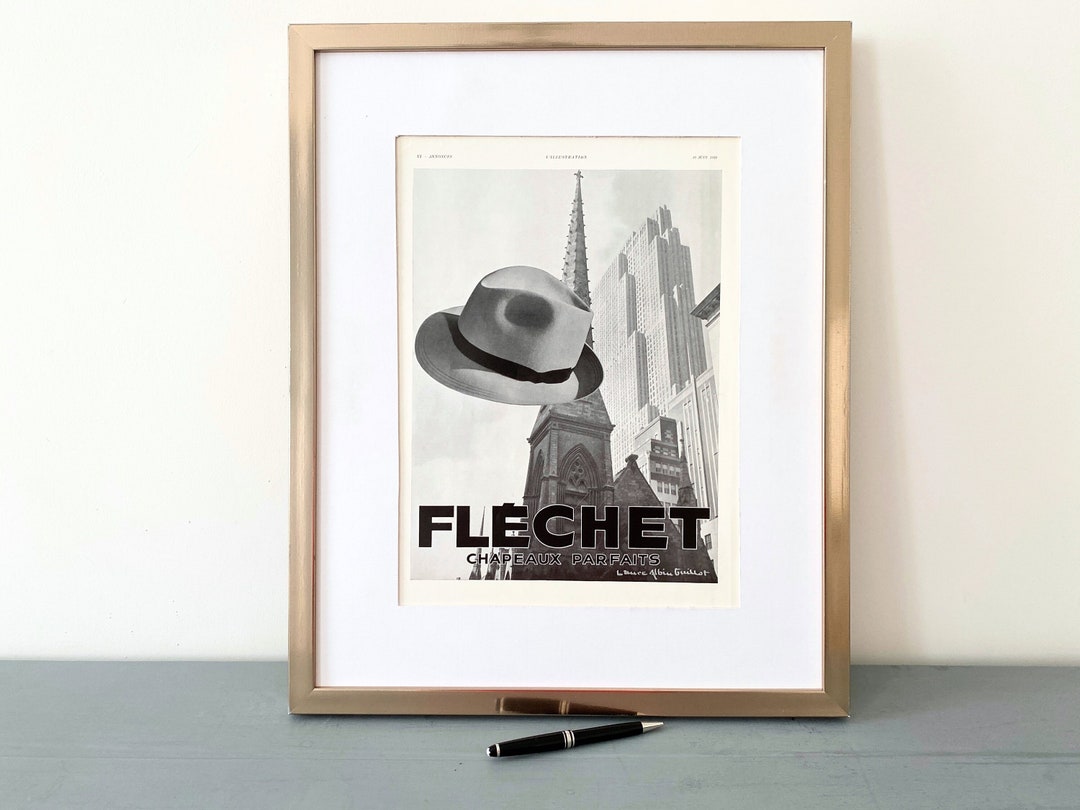 Rare Authentic Vintage Flechet Hat Advertisement Poster, Masculine Men ...
