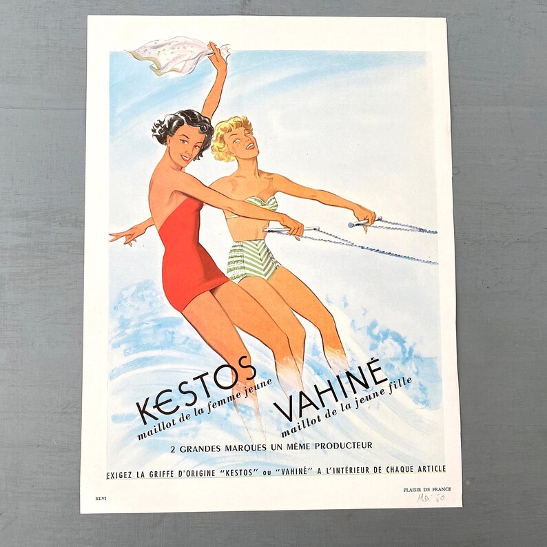 Vintage 1950s Bademode Werbe-Poster: Wasserski Pin-Up Glam Decor - Etsy.de