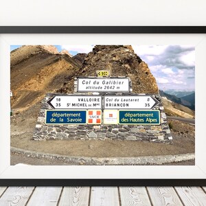 Col Du Galibier Art, Tour De France Race, Mountain Road Signs, French ...