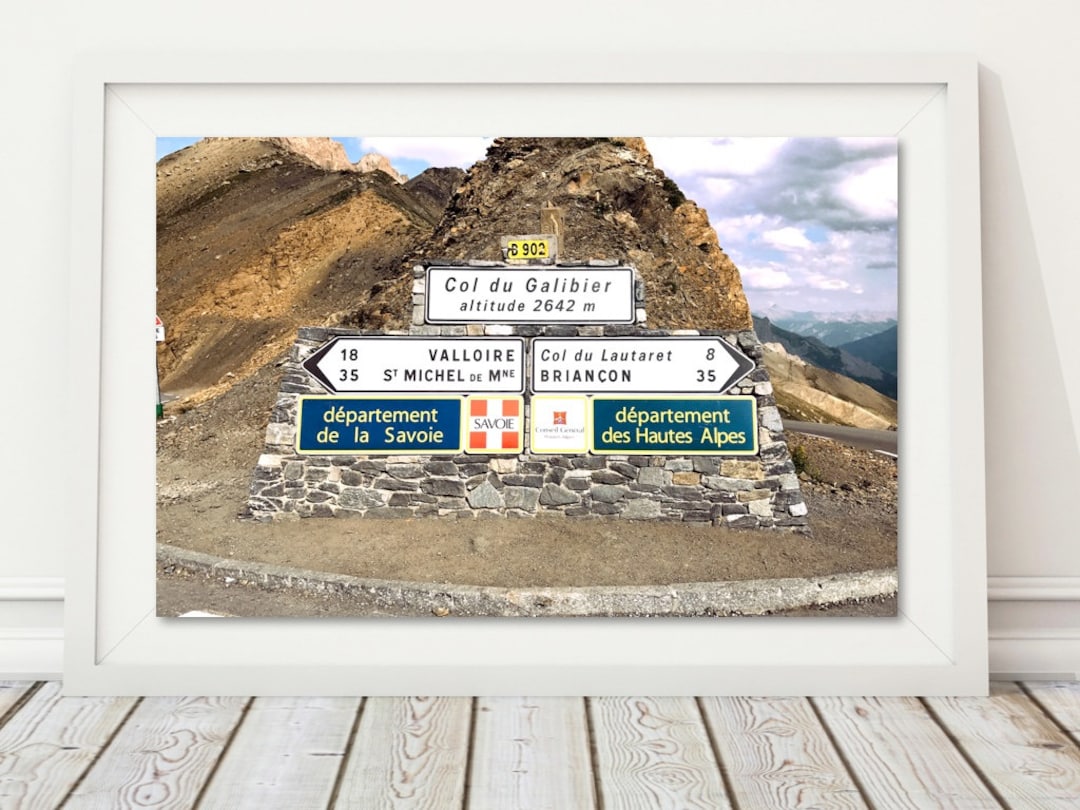 Col Du Galibier Art, Tour De France Race, Mountain Road Signs, French ...