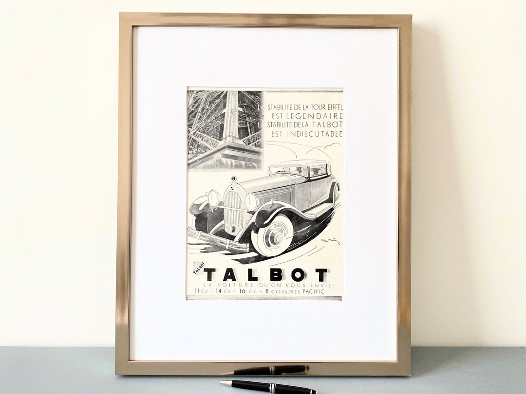 French Vintage Talbot Car Advertisement Wall Art Print, Garage Retro ...
