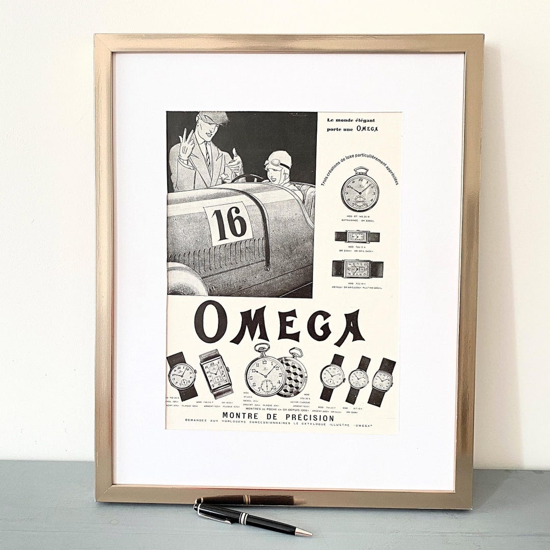 Vintage Omega Swiss Watch Ad Print: Racing Car Poster by Rene Vincent ...