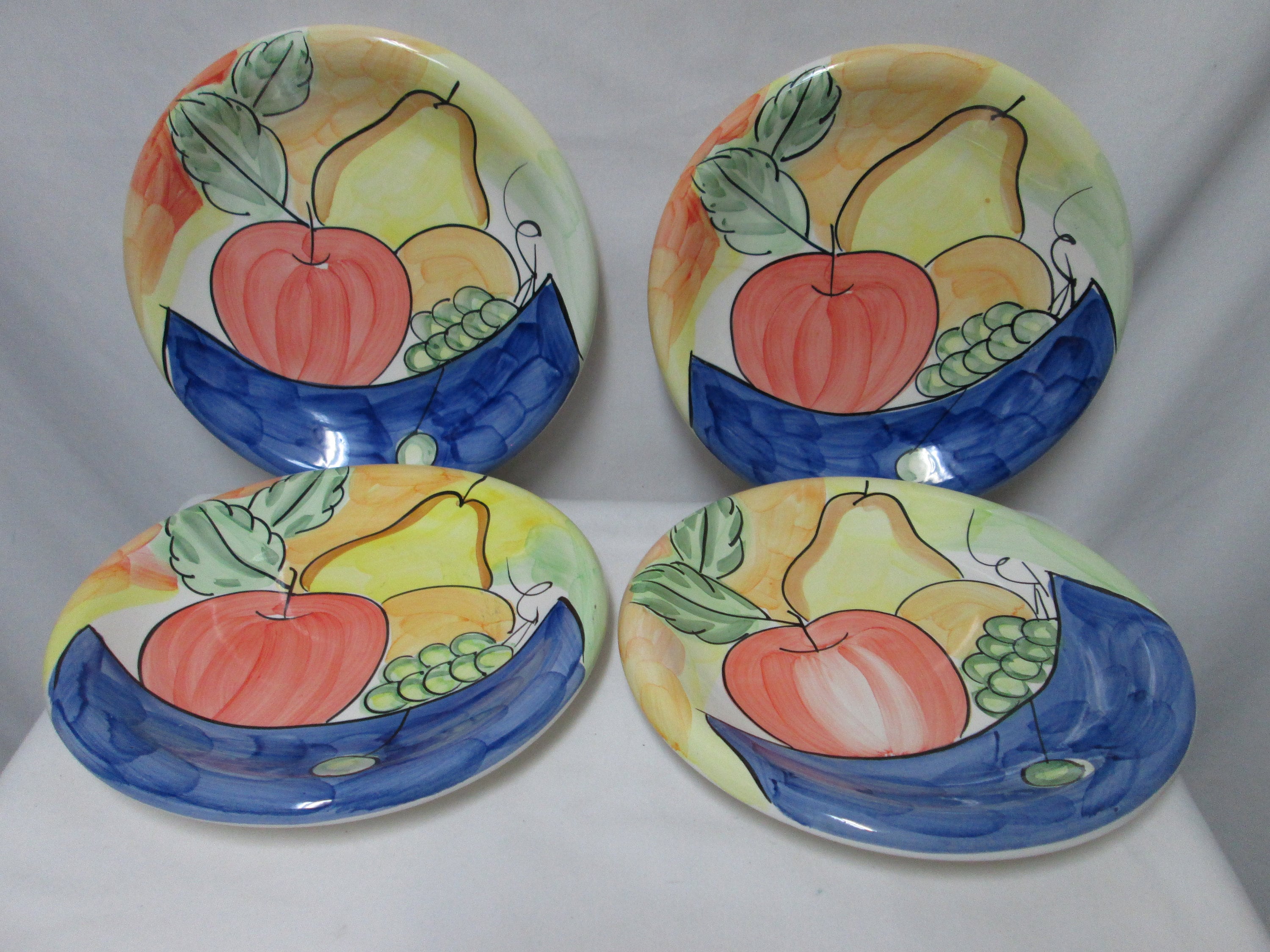 BELLA Ceramica Alfresco Hand Painted Pear Grapes Dinner Plates 10.8 ...