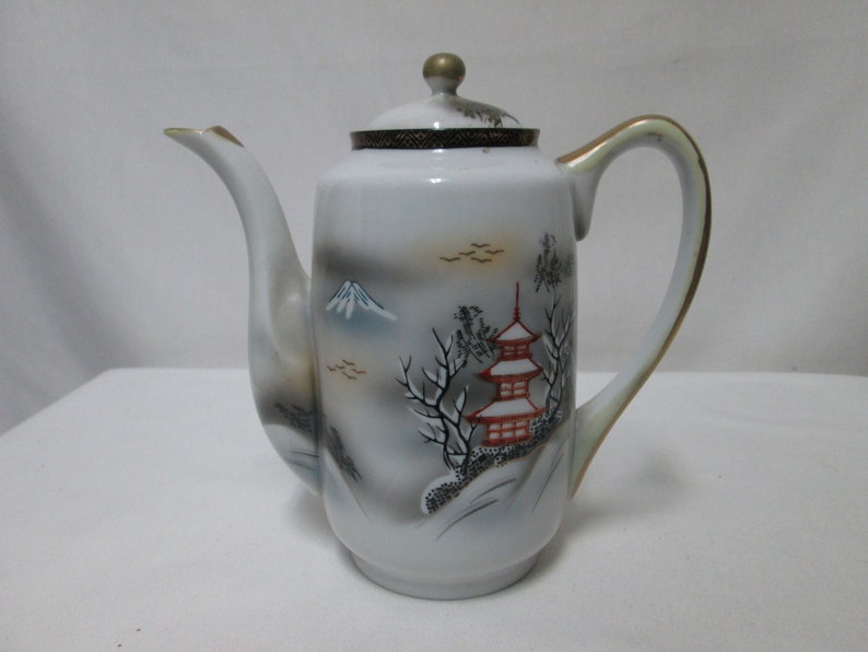Vintage Porcelain Teapot With Spout Hand-painted Japanese Village 7 ...
